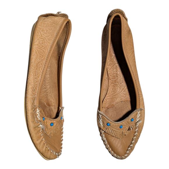 Vintage | Shoes | Vtg 97s Cherokee Tan Tooled Leather Turquoise Studded ...
